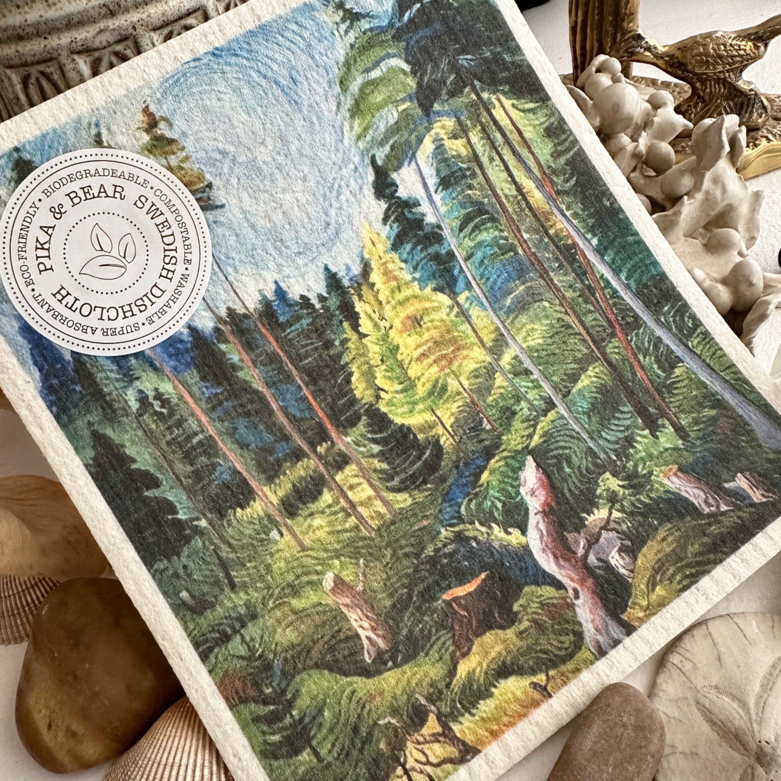 "Emily" Forest Swedish Dishcloth – Post Office by Shannon Passero